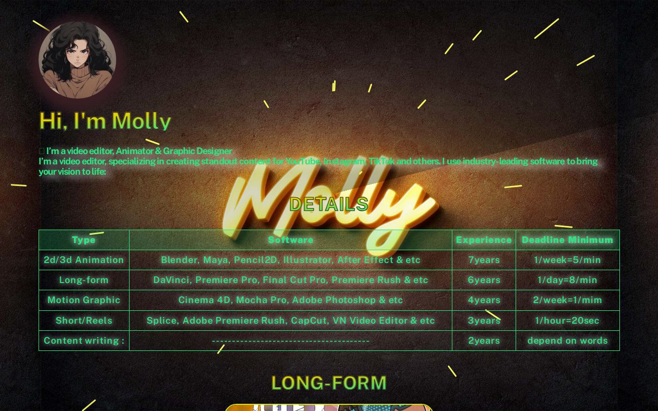 Molly Cruz creative Video Editor & Animator